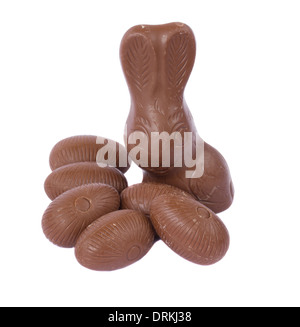 Easter chocolate bell and rabbit with eggs Stock Photo - Alamy