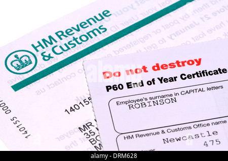 HMRC tax documents - P60 end of year certificate and pay slip Stock ...
