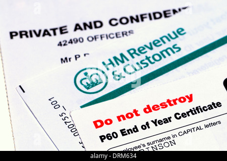 HMRC tax documents - P60 end of year certificate and pay slip Stock ...