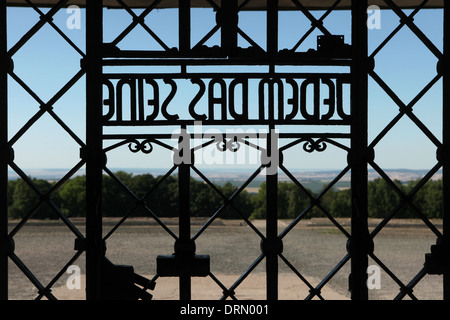 Jedem das Seine. Main gate of Buchenwald concentration camp near Weimar ...