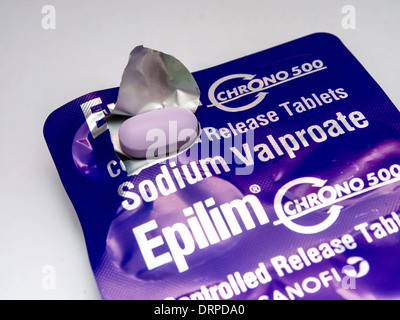 Sodium Valproate, Epilim chrono 500 and Epilim Chrono 200 pill packets ...