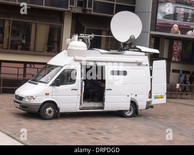 Mobile outside TV television broadcast van with satellite dish link ...