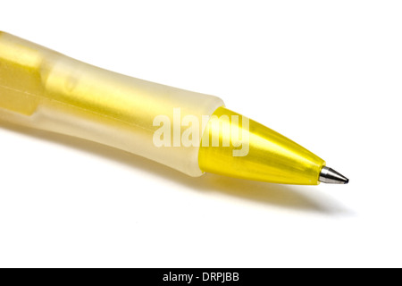 Yellow plastic ballpoint pen with button isolated on white background ...