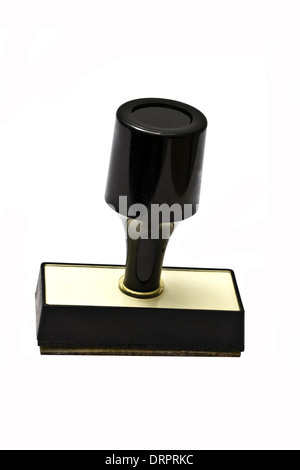 Black ink pad with stamp isolated on blue background Stock Photo - Alamy