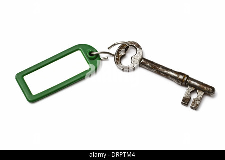 Blank tag and old key isolated on white background Stock Photo - Alamy