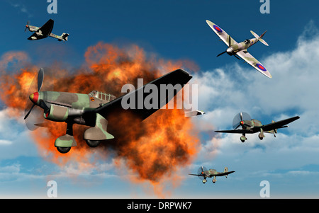 An RAF Supermarine Spitfire Attacking A German Ju87 Stuka Dive Bomber ...