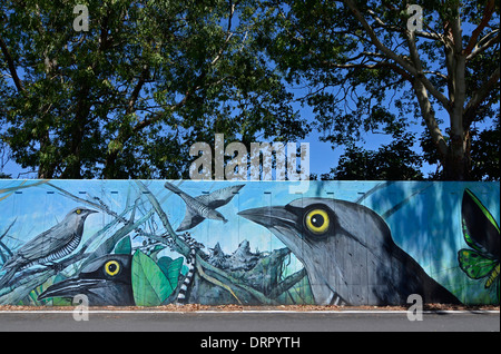 animal and bird mural on concrete flood protection wall in murwillumbah ...