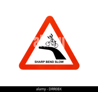 Red Triangle warning sign for cyclists- steep slope slow down Stock ...