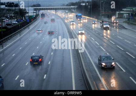 Water spray on the M1 motorway, Barnsley, South Yorkshire after heavy ...