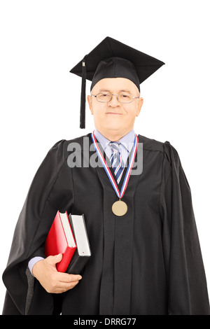 Confident university rector posing with academic books. Mature and ...