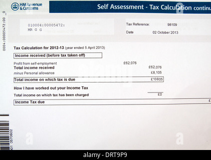 Self assessment tax calculation form Stock Photo - Alamy