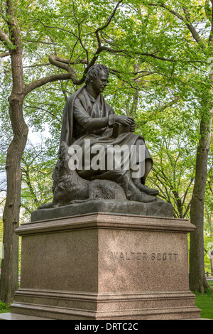 Statue of Walter Scott In Central Park. Bronze statues of famous ...