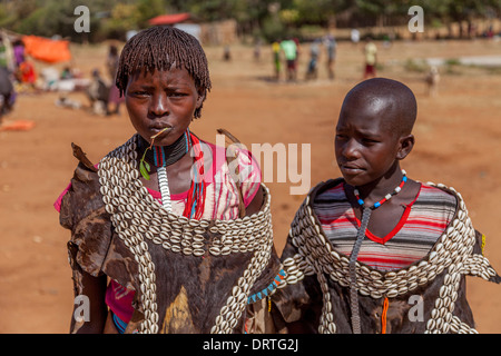 Portrait of Afar tribe women in front of their traditional hut, Afar ...