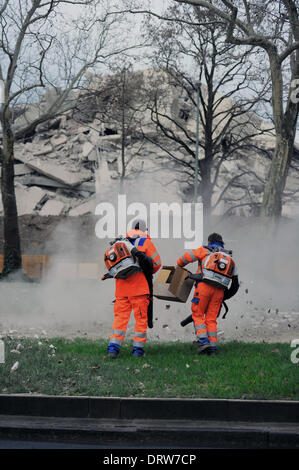 The rubble tip of the blown up AFE-tower is pictured in Frankfurt/Main ...