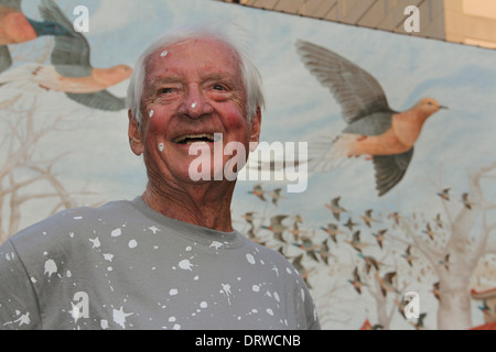 Wildlife artist John Ruthven with passenger pigeon mural on Cincinnati ...