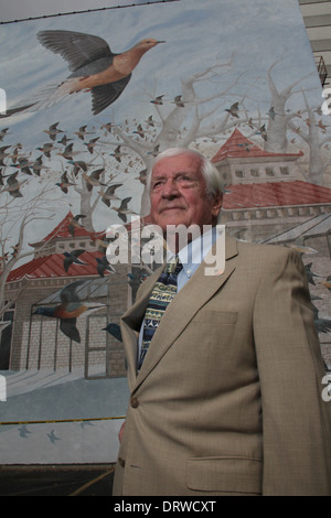 Wildlife artist John Ruthven with passenger pigeon mural on Cincinnati ...