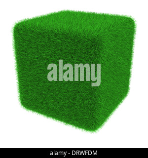 Cube object covered with grass isolated on white background Stock Photo ...