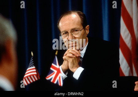 US Defense Secretary William Perry with Michael Portillo the UK Defence ...