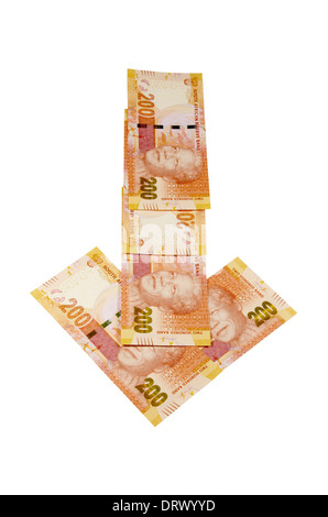 concept arrow of bank notes showing South African Rand appreciating ...