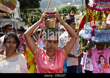 A female devotee of Lord Muruga carrying the Cavadee, Mauritius Stock ...