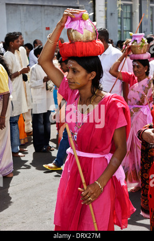 A female devotee of Lord Muruga carrying the Cavadee, Mauritius Stock ...