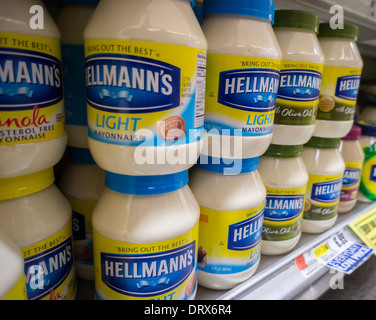 Jars of Hellman's mayonnaise are seen in a supermarket in New York on ...
