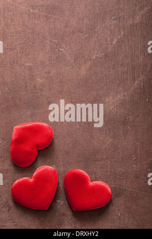 Red textile hearts on wooden sticks closeup. Valentines day background ...