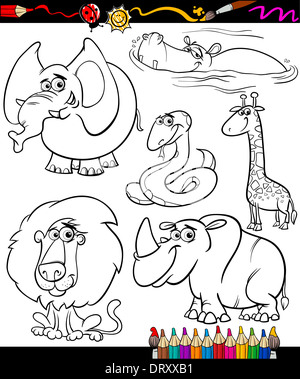 Cute hippopotamus, giraffe and elephant for coloring. Template for a ...