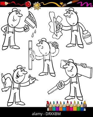 Cartoon Illustration of Funny Manual Workers doing Repairs at Work ...