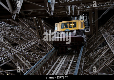 Elevator or lift to the second platform within the Eiffel Tower, Paris ...
