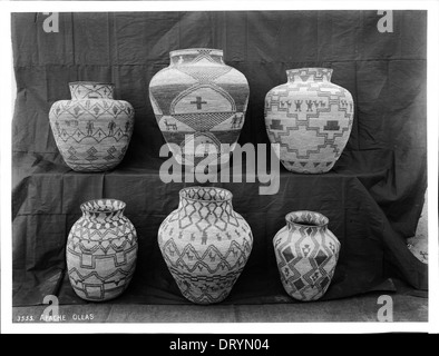 A collection of Apache Indian baskets (ollas) on display, ca.1900 Stock ...