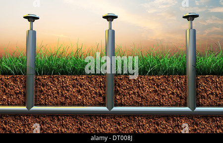 illustration of sprinkler pipes on soil section Stock Photo - Alamy
