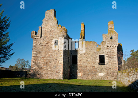 The ruins of Glenbuchat Castle which overlooks the River Don Strathdon ...