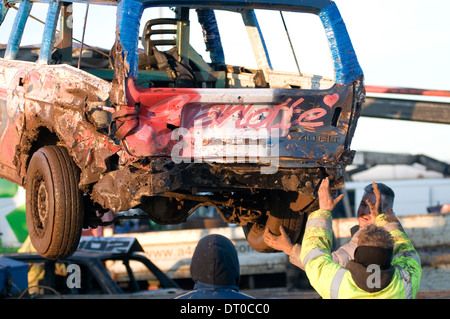 crumple car zone crash crashed car banger racing Stock Photo - Alamy