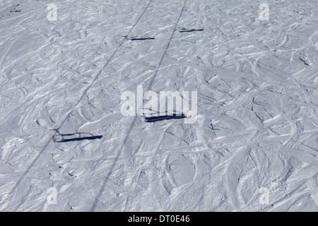 Chair-lift and off-piste slope in ski resort. Caucasus Mountains ...