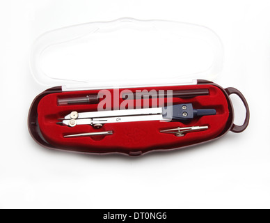 Compasses in red box Stock Photo - Alamy