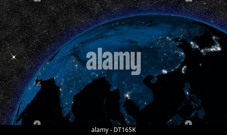 Southeast Asia from space at night with city lights showing South East ...