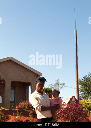 lightning conductor rural power lines child mother people cars Stock ...