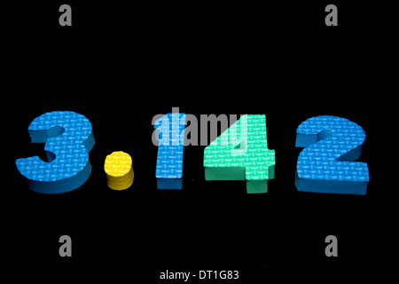 Value of Pi 3.142 in plastic cutout coloured numbers Stock Photo - Alamy