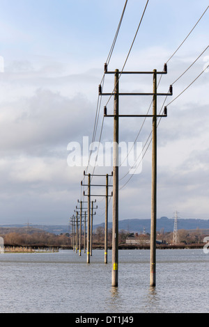 Power lines over flooded fields, Gloucestershire, England, UK Stock ...