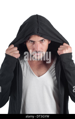 The young guy in a hood and a shade in the face of Stock Photo - Alamy