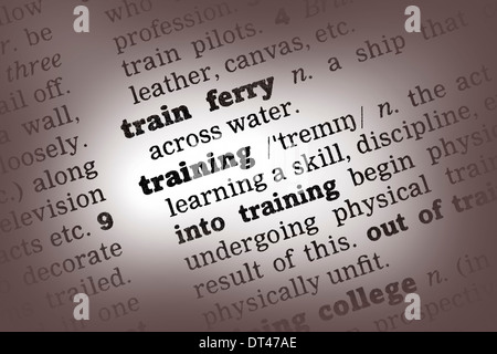 Training Dictionary Definition closeup black and white Stock Photo - Alamy