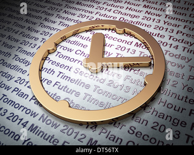 Timeline concept: Golden Clock on Time background Stock Photo - Alamy