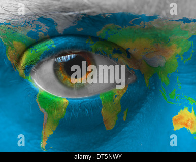 Human face with painted map of world Stock Photo - Alamy