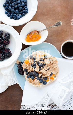High angle view of drinks with blackberries on table Stock Photo - Alamy