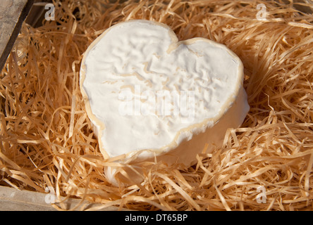 French heart shaped Neufchatel / Normandy fresh soft cheese on linen ...