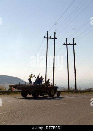 lightning conductor rural power lines child mother people cars Stock ...