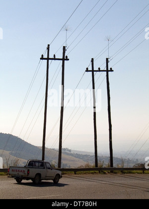 lightning conductor rural power lines child mother people cars Stock ...