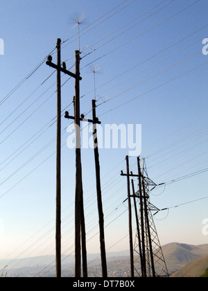 lightning conductor rural power lines child mother people cars Stock ...