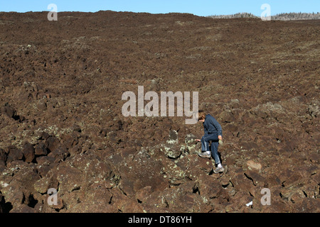 Hikers on ahah basaltic flows lava Markagunt Plateau volcanic field ...